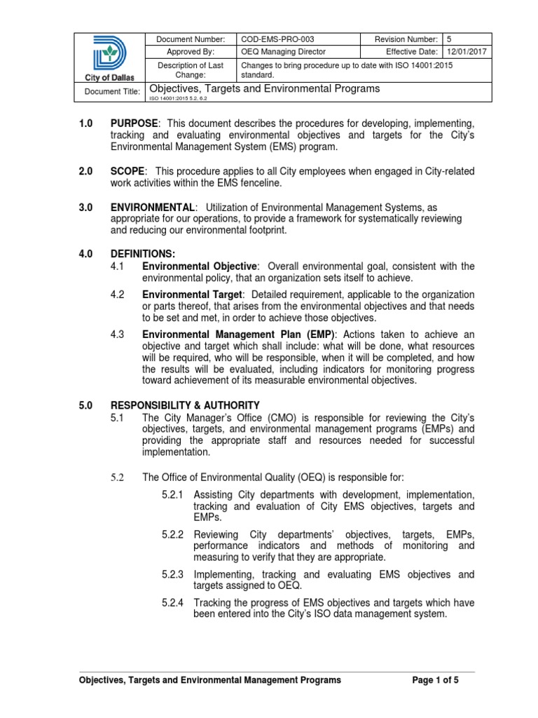 COD-EMS-PRO-003 Objectives Targets and Environmental Programs | PDF ...
