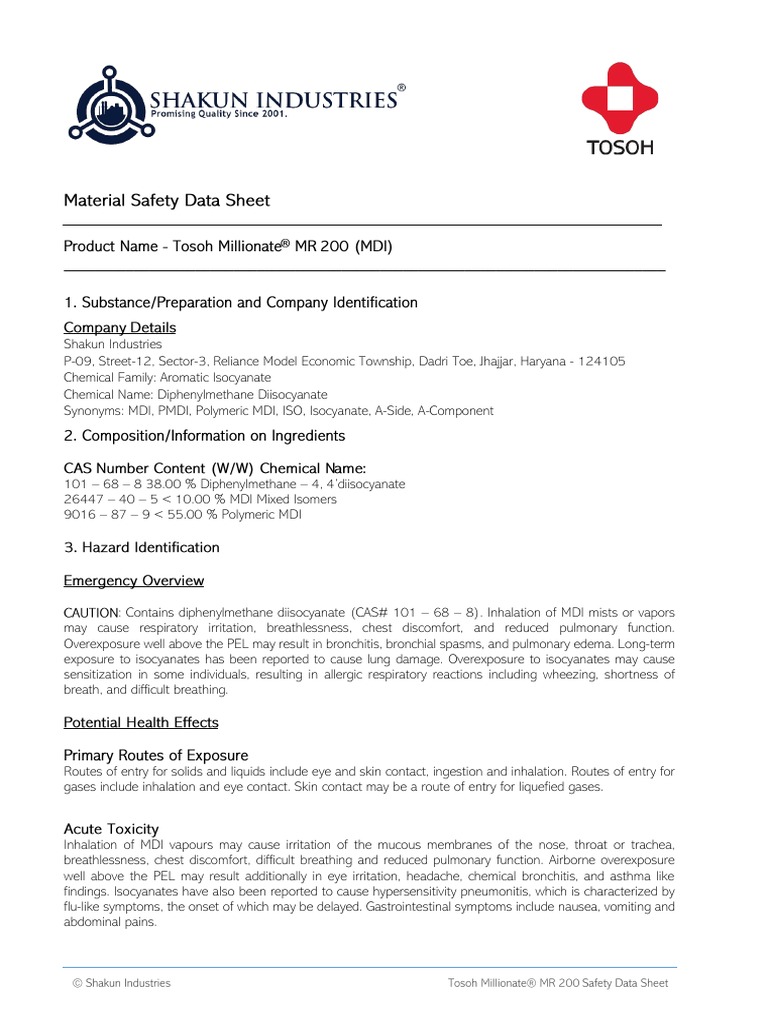 MSDS Tosoh Millionate® MR 200 | Download Free PDF | Asthma | Toxicity