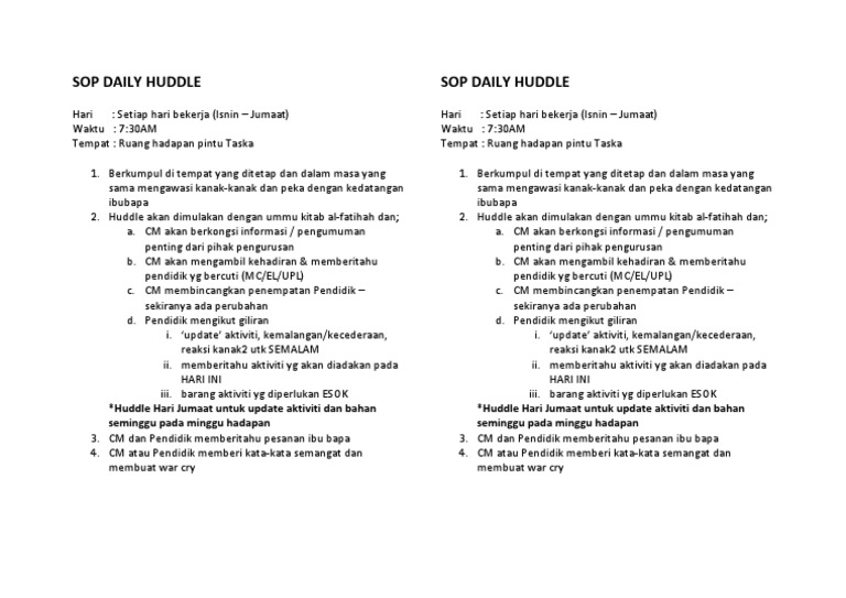 Sop Daily Huddle | PDF