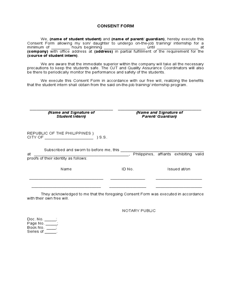 Internship Consent Form Template | PDF | Career & Growth | Finance ...