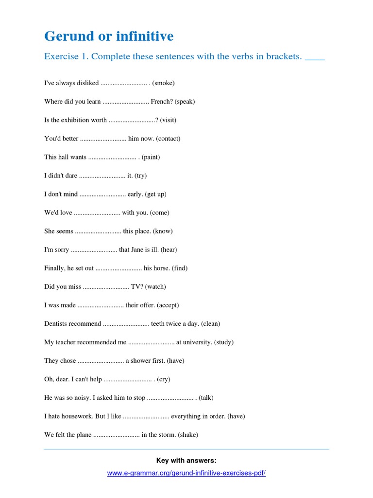 Gerund Infinitive Exercise 1 | PDF | Language Arts & Discipline