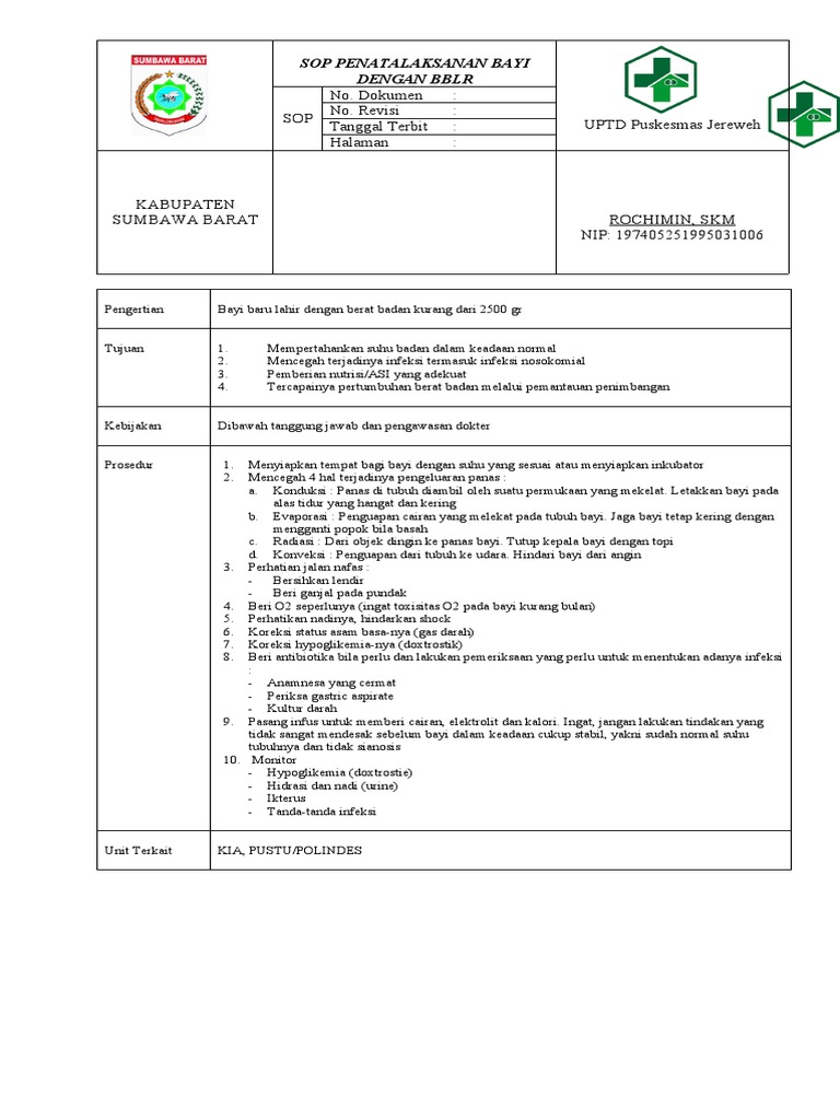 08 Protap Penatalaksanaan Bayi Dengan BBLR | PDF | Pengembangan Diri