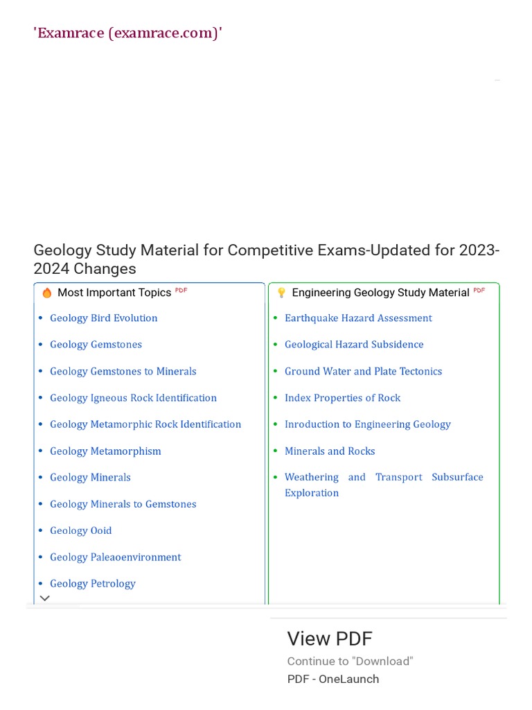 Geology Study Material For Competitive Exams Updated For 2023 To 2024 ...