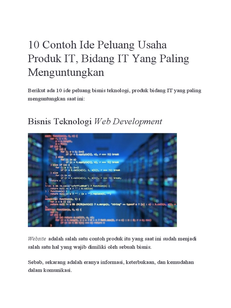 10 Peluang Usaha di Bidang IT | PDF | Karier & Perkembangan | Bisnis