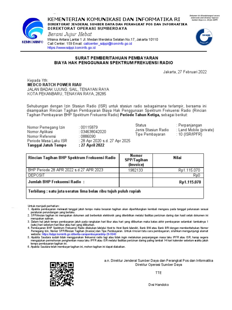 KEMENKOMINFO-Fee FR Radio Freq Spectrum Usage Rights | PDF