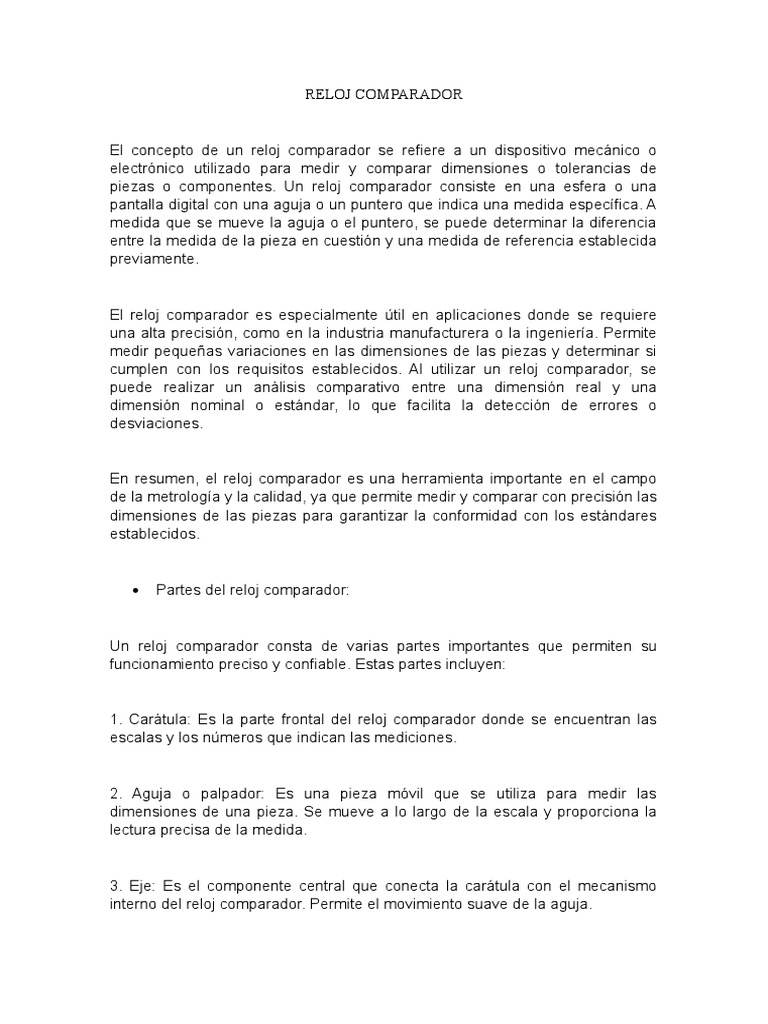 Reloj Comparador Concepto y Partes... | PDF