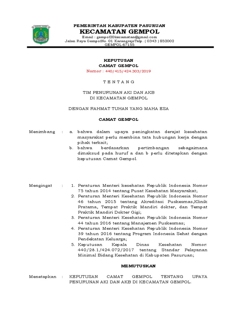 SK Tim Penurunan Aki Dan Akb Kecamatan | PDF