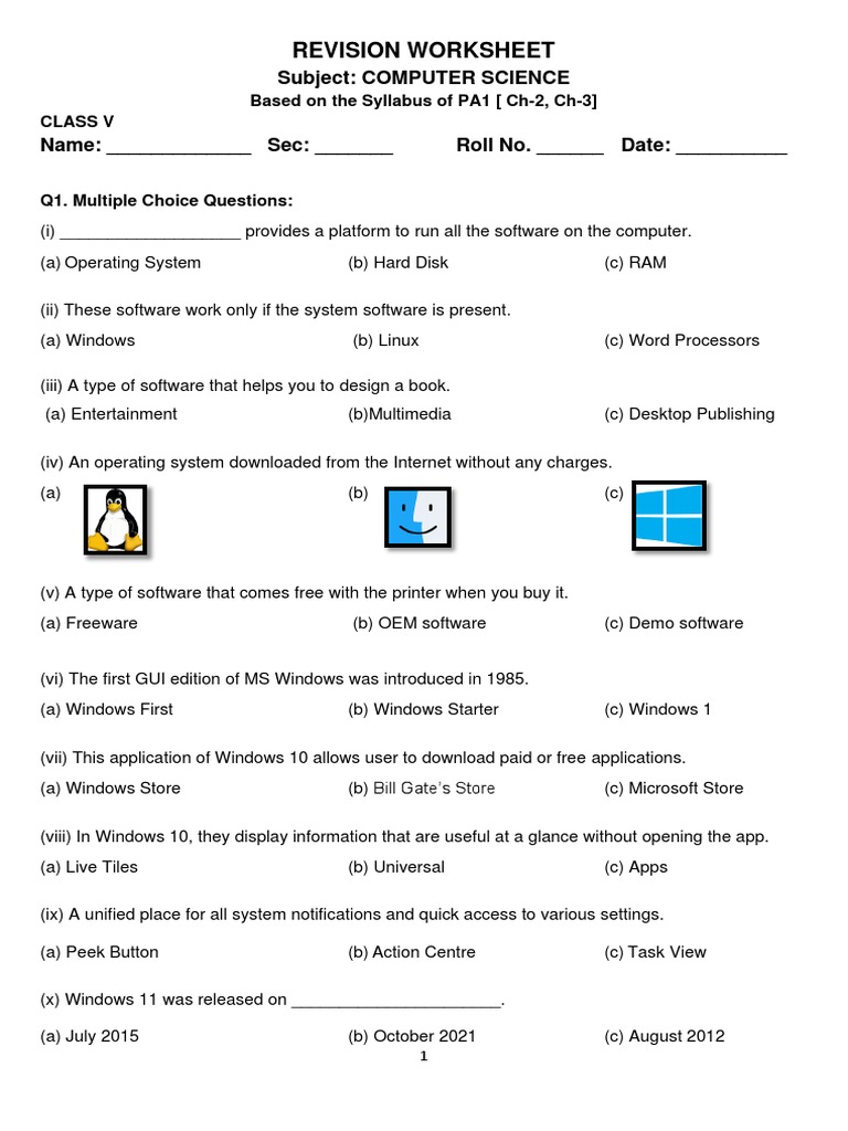 Class V Computer Science Revision | PDF | Application Software ...