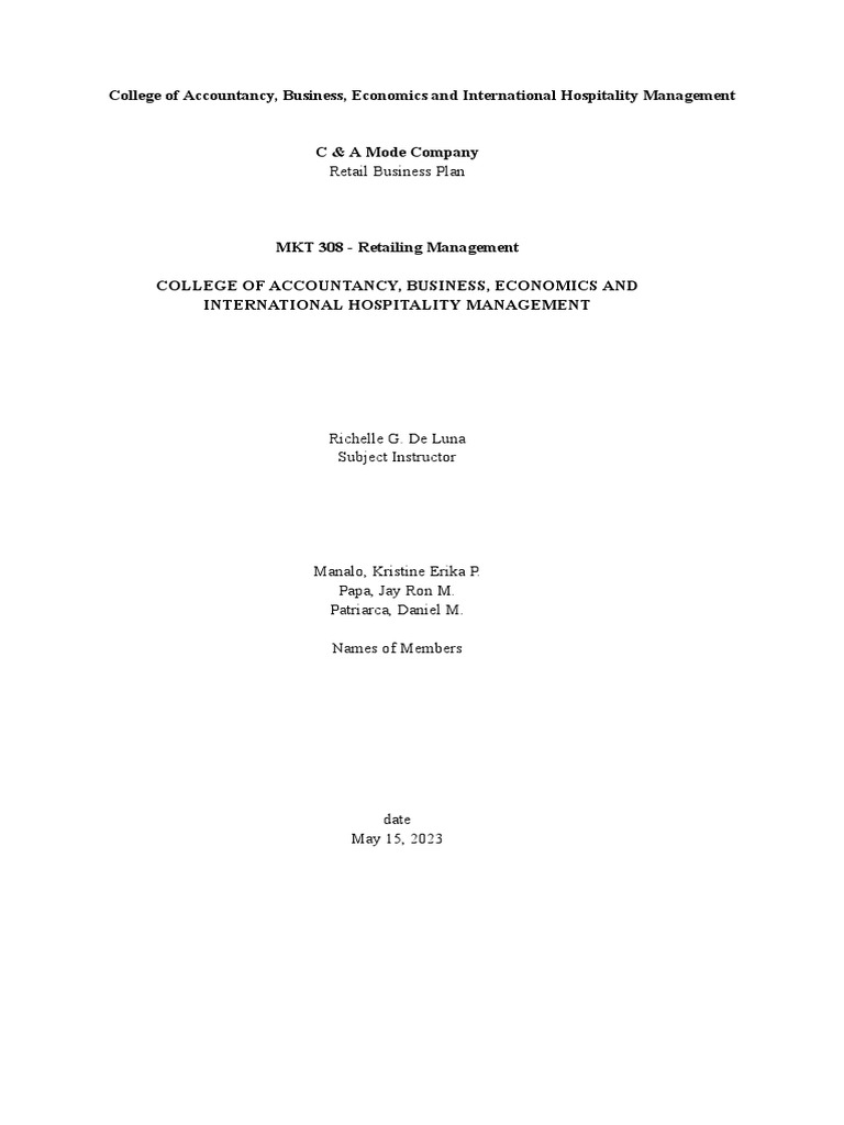 Business Plan - C&A Mode | PDF | Financial Statement | Retail Business Plan - C&A Mode | PDF | Financial Statement | Retail