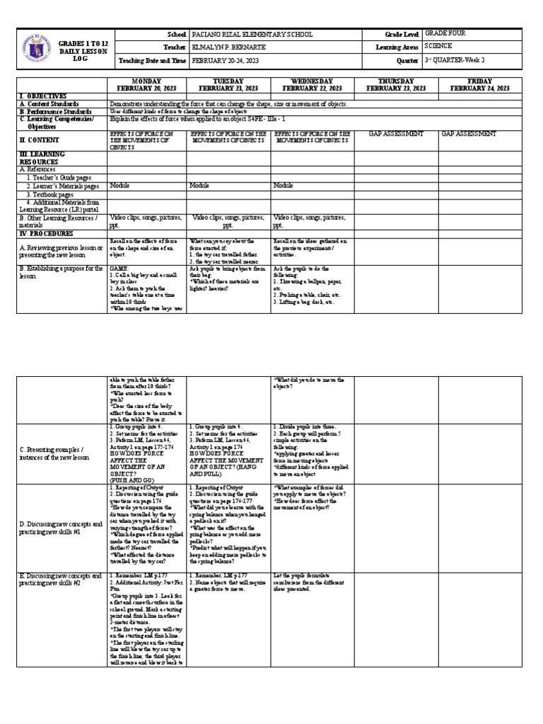 DLL SCIENCE 3Q Week 2 | PDF | Force | Learning