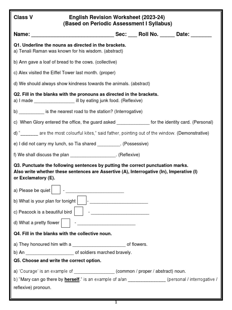 Class 5 English Pa1 Revision | PDF | Coconut | Syntax