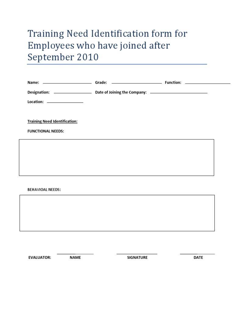 Training Need Identification Form for Employees Who Have Joined After ...