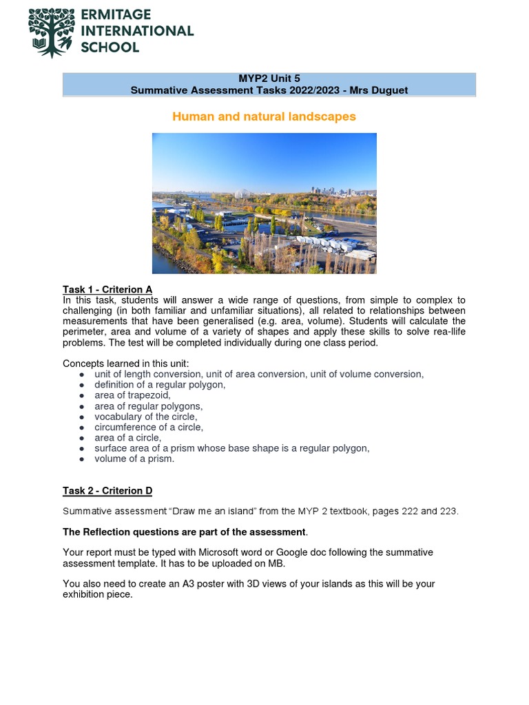 MYP2 - Unit 5 - Summative Tasks (1) | PDF | Area | Shape