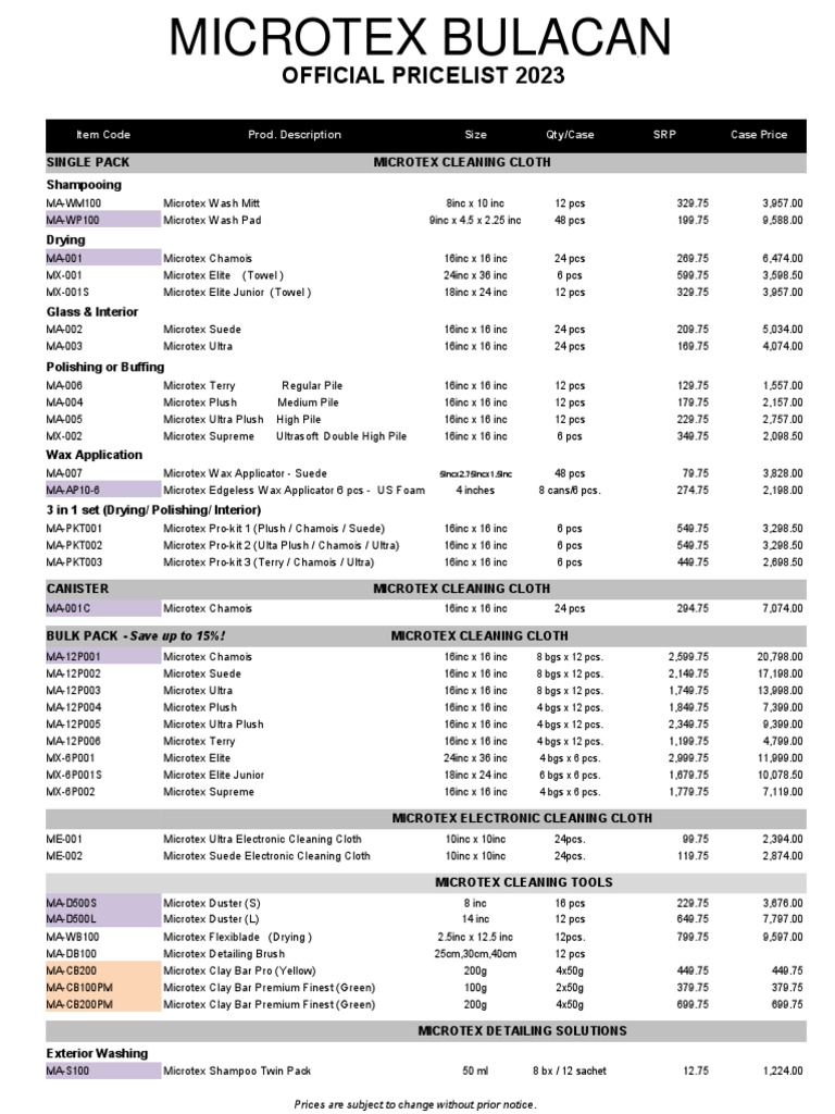 2023 Pricelist Microtex Bulacan 3 | PDF | Materials