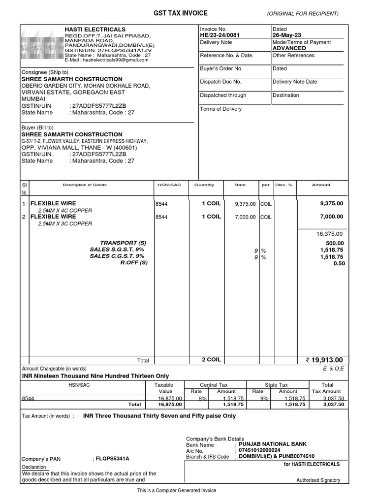 0081 - Shree Samarth Construction | PDF | Invoice | Taxes
