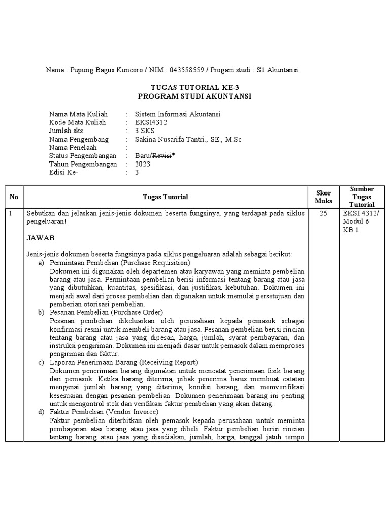 Tugas 3 - Eksi4312 - Pupung Bagus Kuncoro - 043558559 | PDF