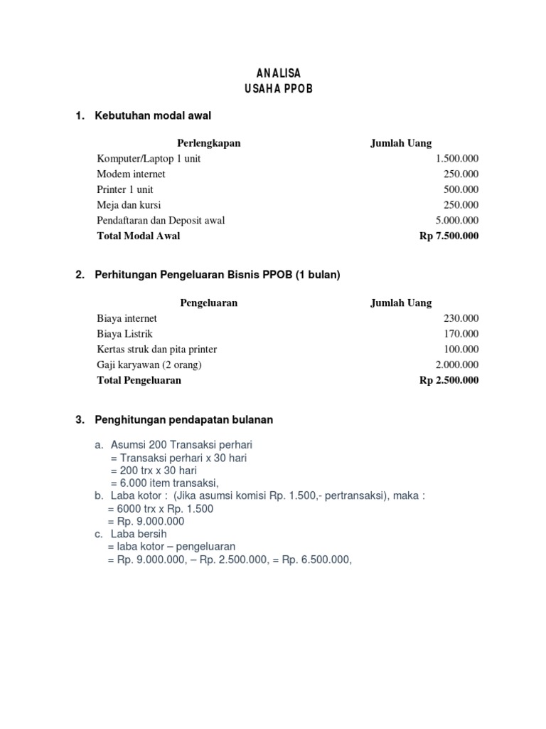 Analisa Modal dan Pendapatan PPOB | PDF