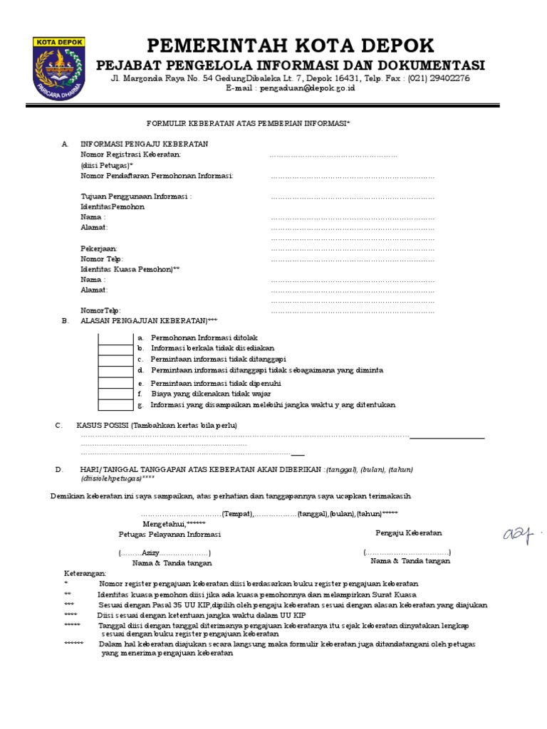 Form Keberatan Ppid Apij 2023 | PDF