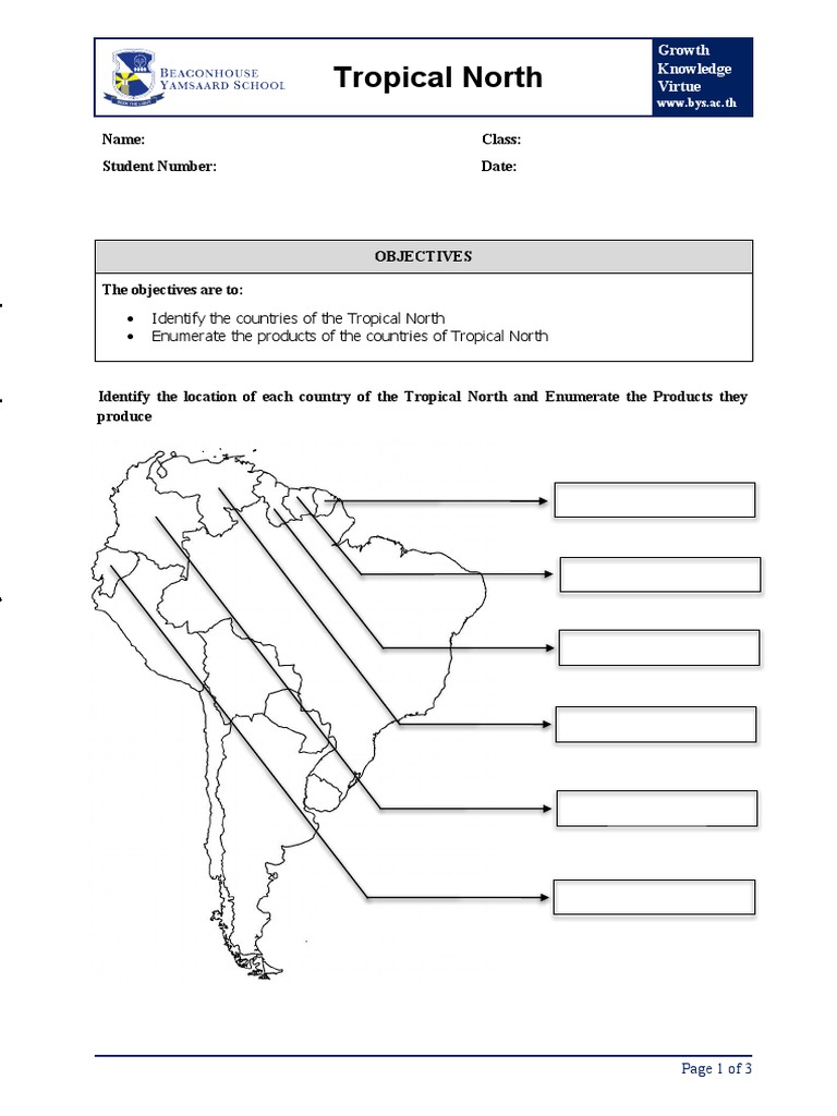 Tropical North Worksheet | PDF | South America | Tropics