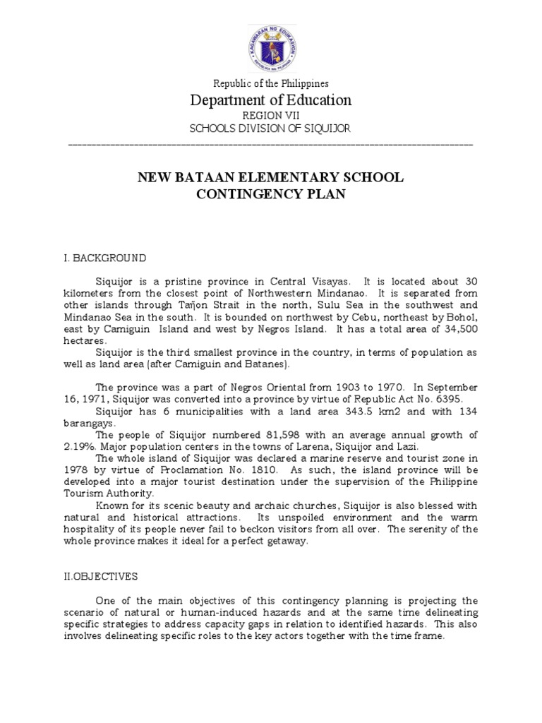 Contingency Plan Siquijor For 2020 | PDF