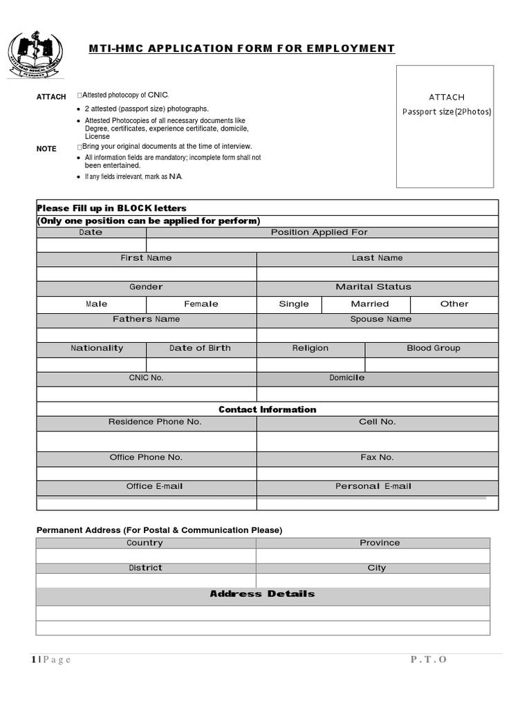MTI-HMC Application Form for Employment (1) | PDF | Justice | Crime ...