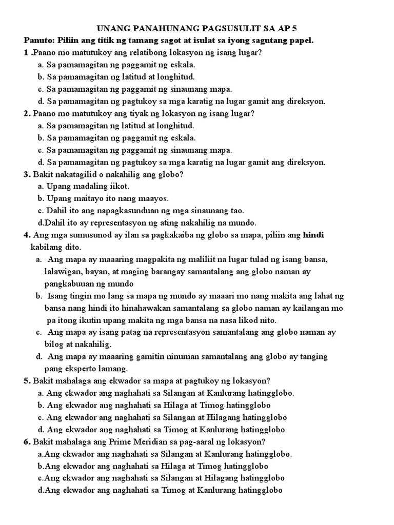 Edited AP 5 UNANG MARKAHANG PAGSUSULIT | PDF