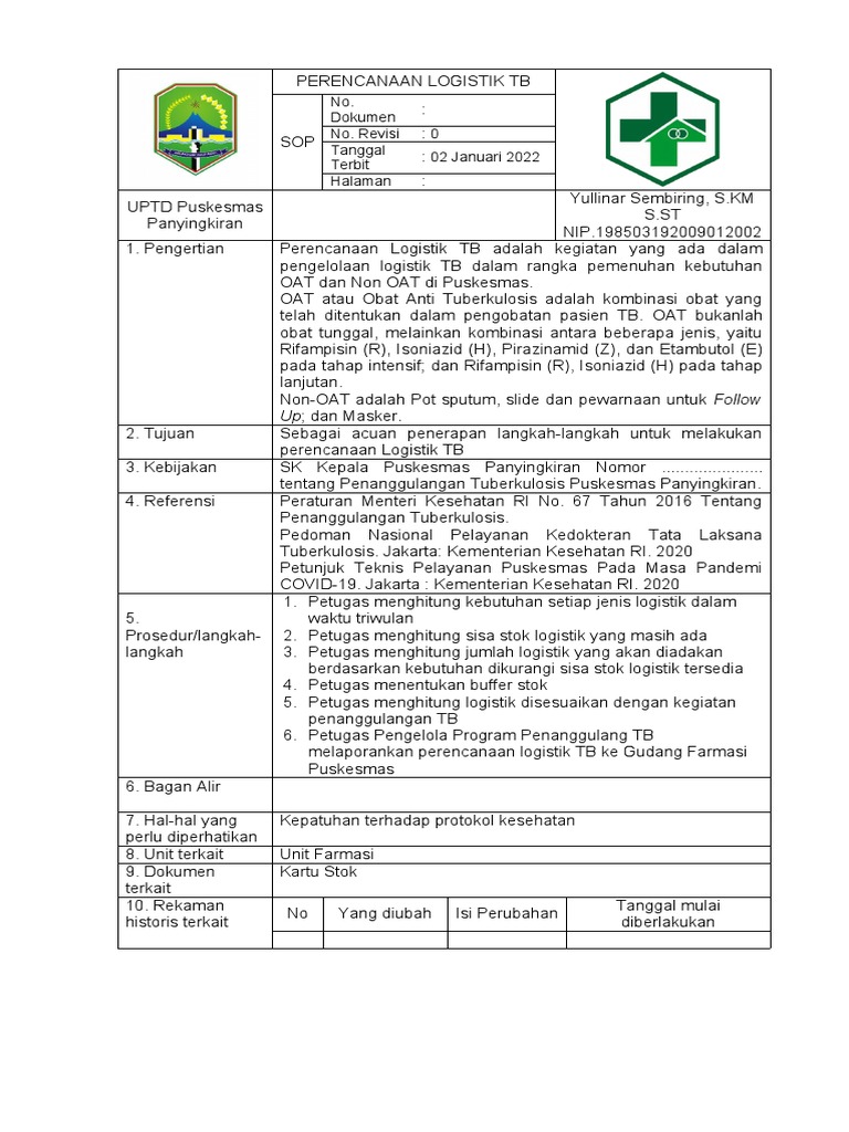 Sop Perencanaan Logistik TB | PDF