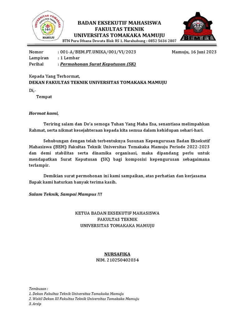 Surat Permohonan SK Pengurus | PDF Surat Permohonan SK Pengurus | PDF