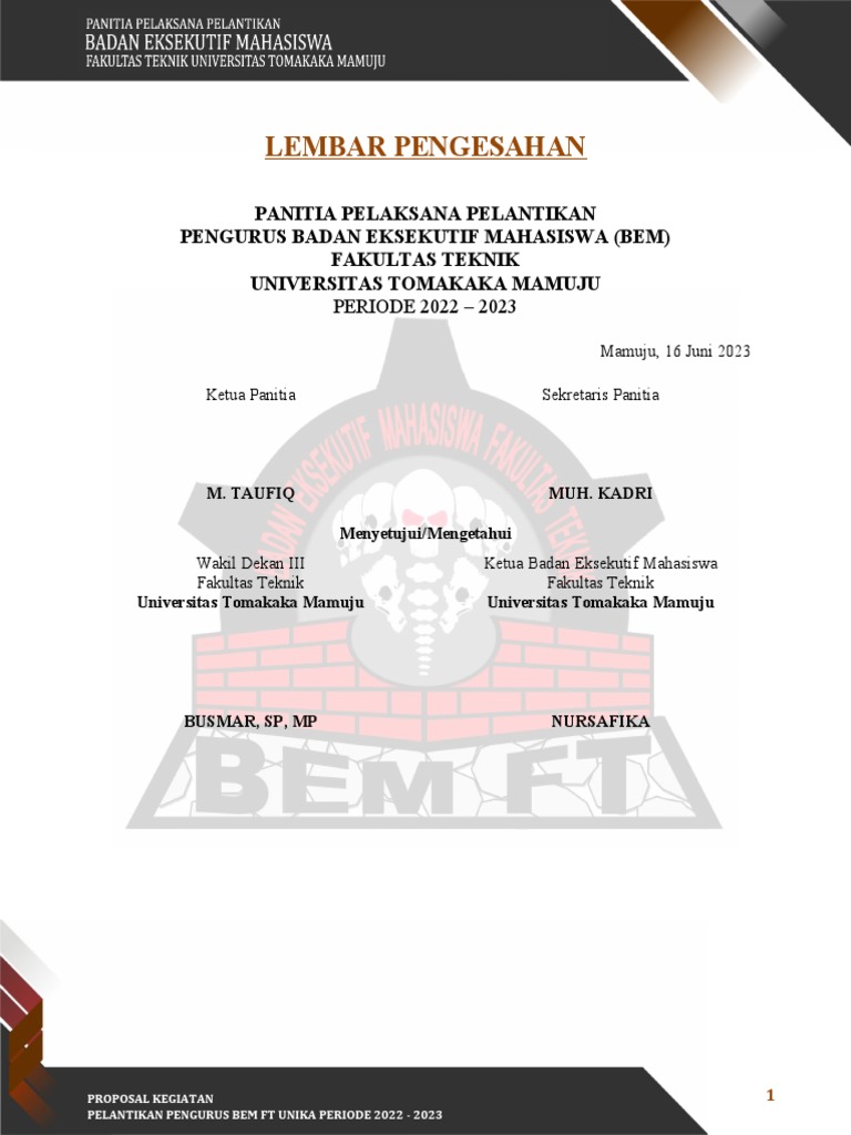 Pelantikan BEM FT UNIKA 2022-2023 | PDF