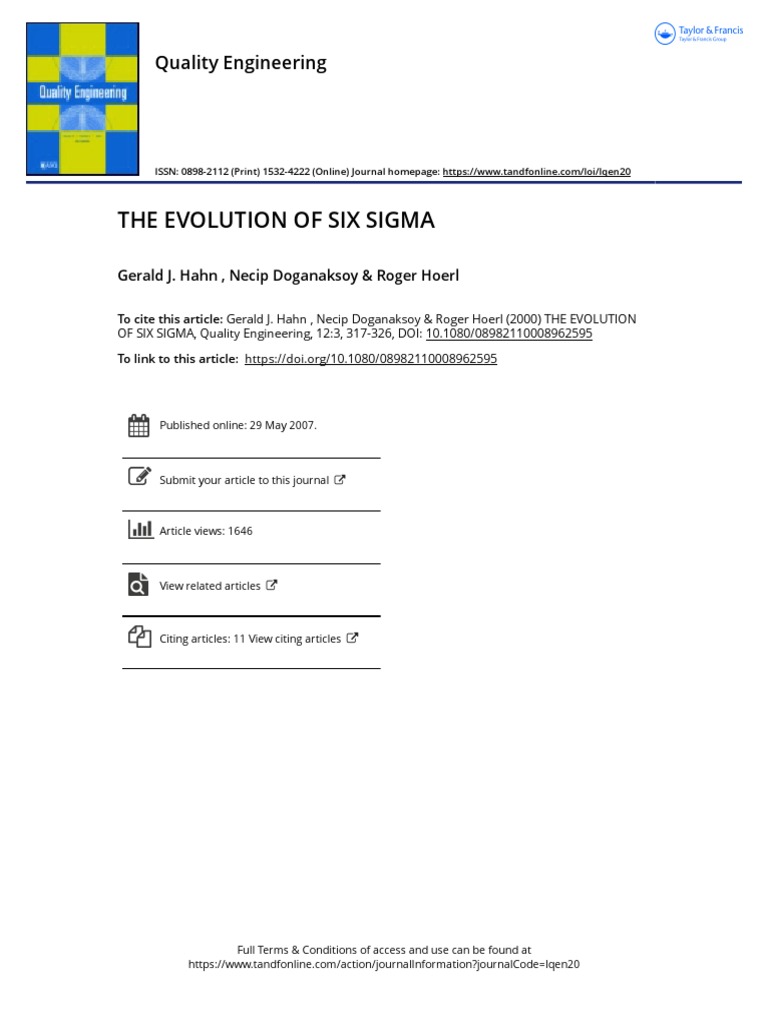 The Evolution of Six Sigma | PDF | Six Sigma | Design For Six Sigma