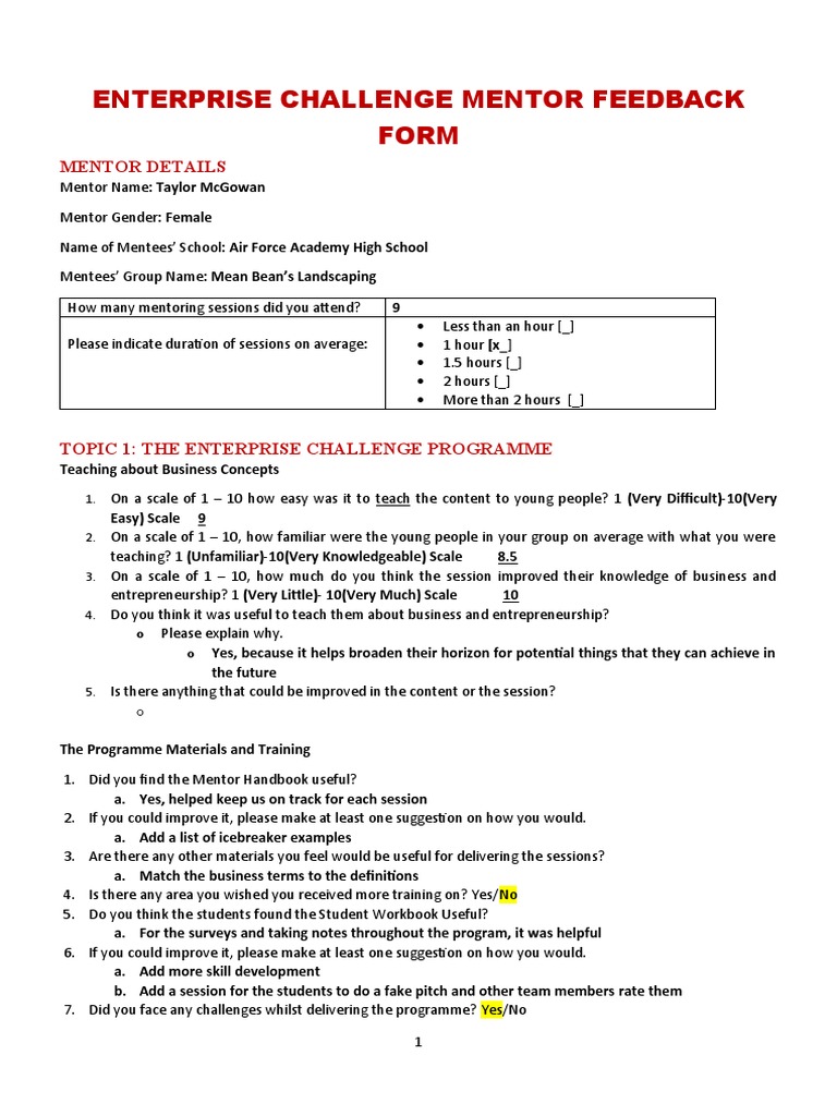 MENTOR FEEDBACK FORM March 2022 (1) | PDF | Mentorship | Cognition