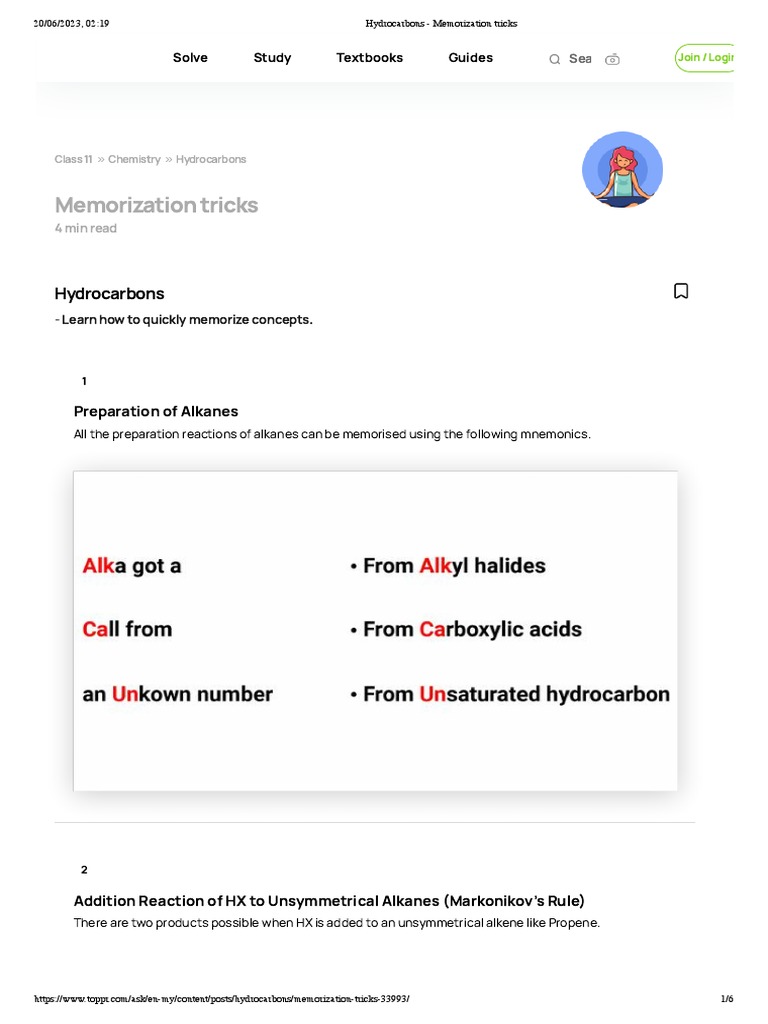 Hydrocarbon Memorization Techniques | PDF | Alkene | Alkane