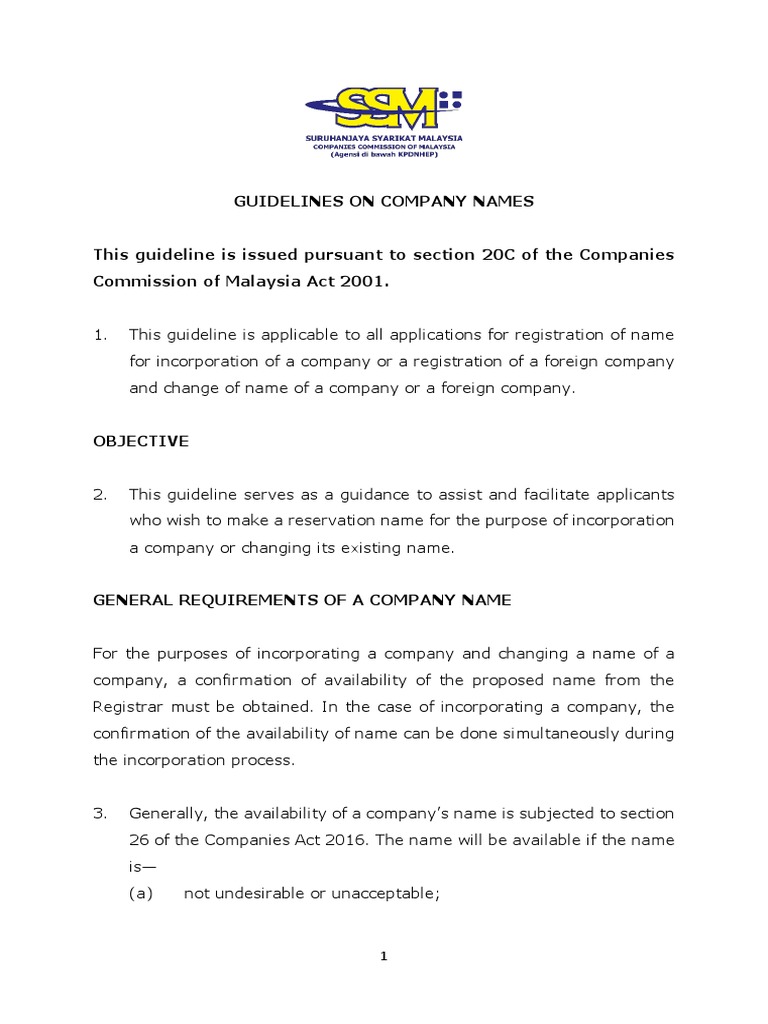 Guidelines On Company Names | PDF | Domain Name Registrar | Foreign ...