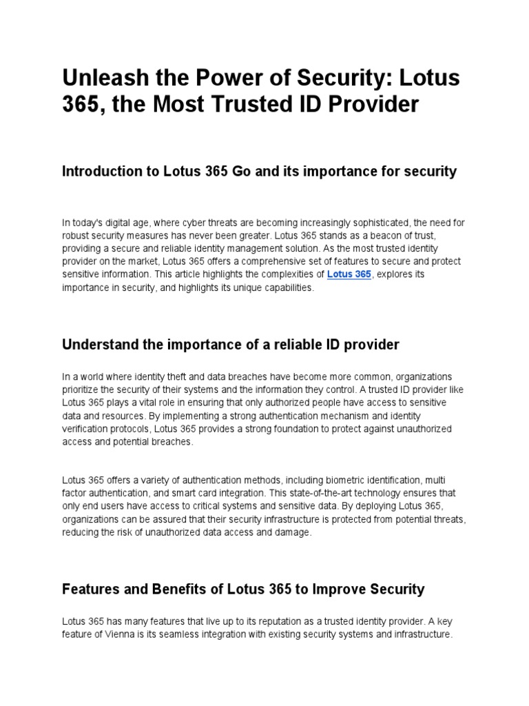 Unleash The Power of Security - Lotus 365, The Most Trusted ID Provider | PDF | Computer ...