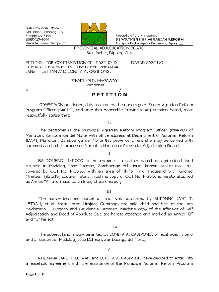 Petition For Confirmation | PDF | Government | Public Law