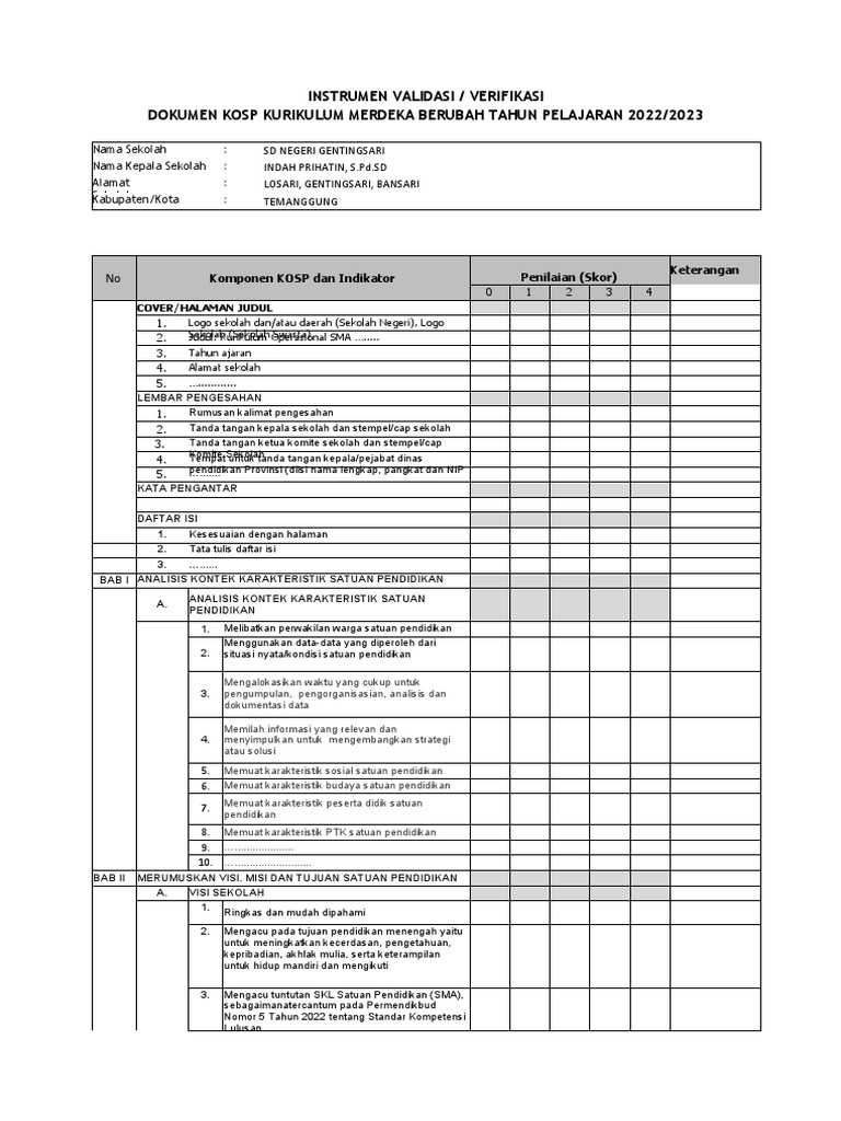 Instrumen Verval KOSP | PDF