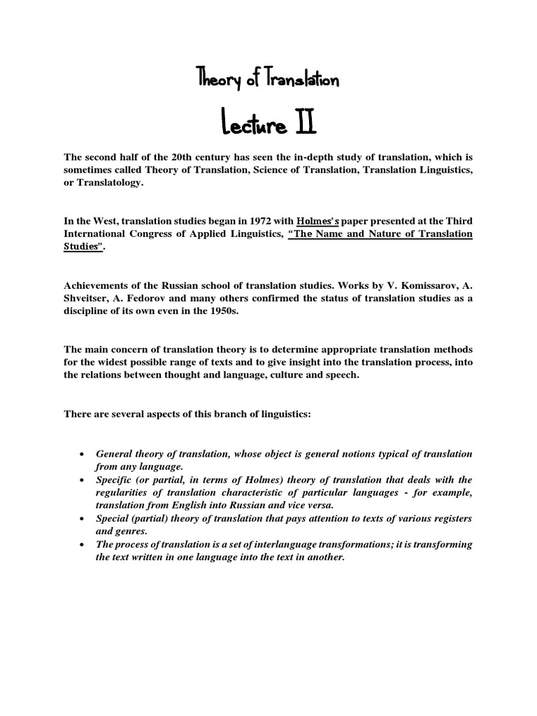 Lecture II | PDF | Translations | Linguistics