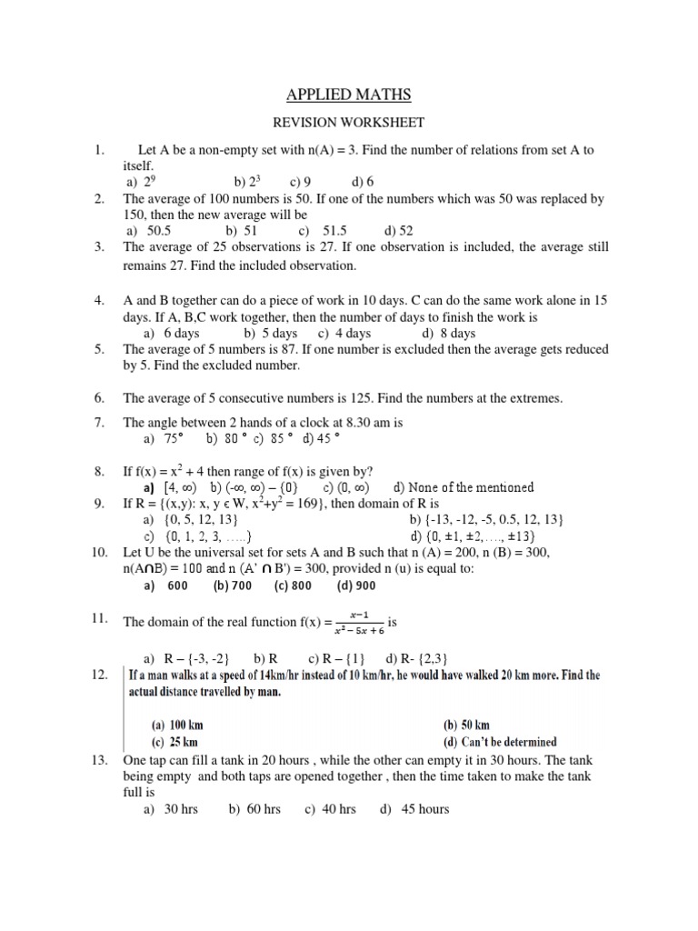 Revision Worksheet-1 (Applied Maths) | PDF | Function (Mathematics ... Revision Worksheet-1 (Applied Maths) | PDF | Function (Mathematics ...