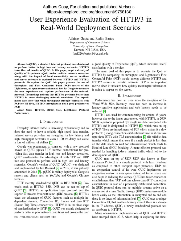 Reference - Paper - HTTP 3.0 | PDF | Hypertext Transfer Protocol | Computer Network