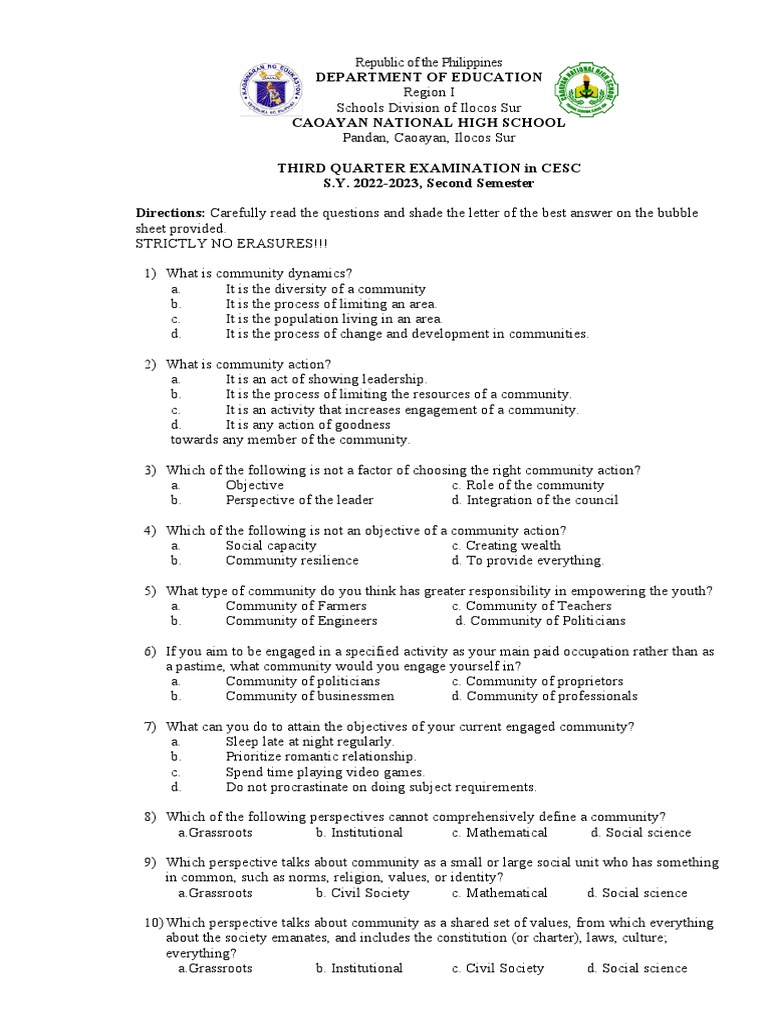 Cesc 1st Quarter Exam | Download Free PDF | Community | Power (Social And Political)