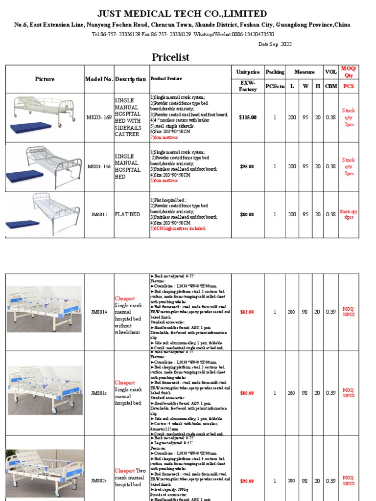 Hospital Bed Product Catalog | PDF | Chair | Manufactured Goods