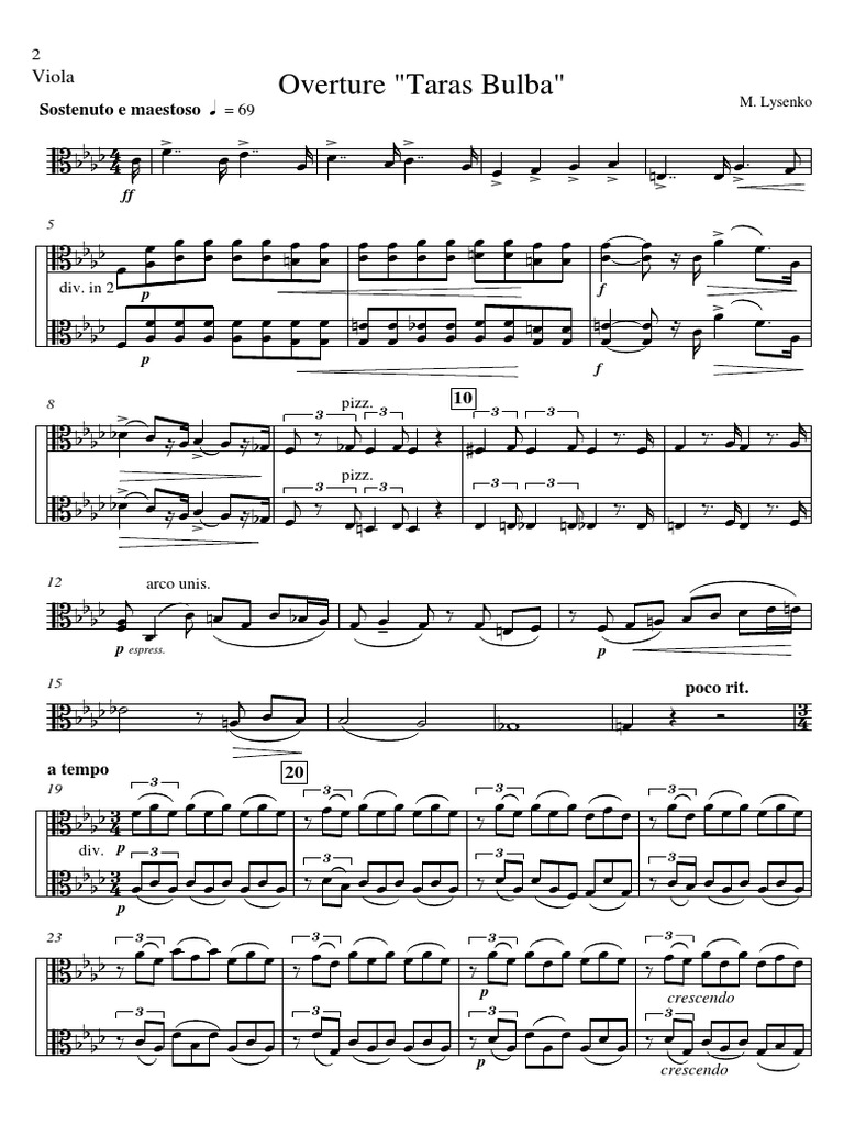 Lysenko M. - Taras Bulba 1 Viola | PDF | Rhythm And Meter | Musical Forms