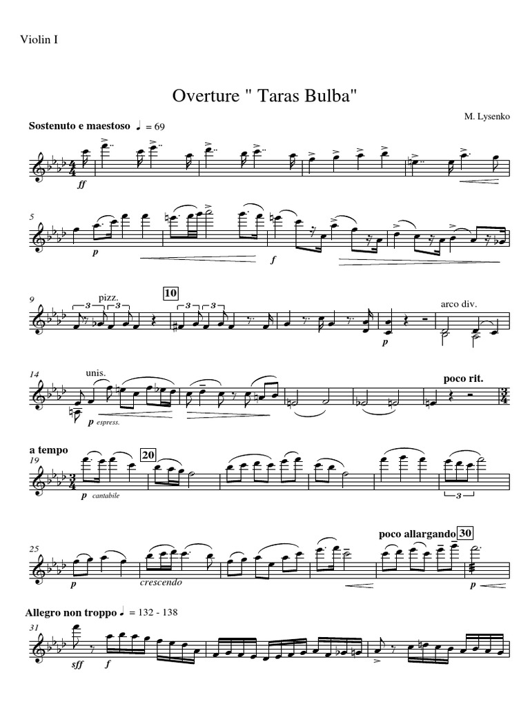 Lysenko M. - Taras Bulba 1 Violin I | PDF | Musical Compositions | Musical Notation