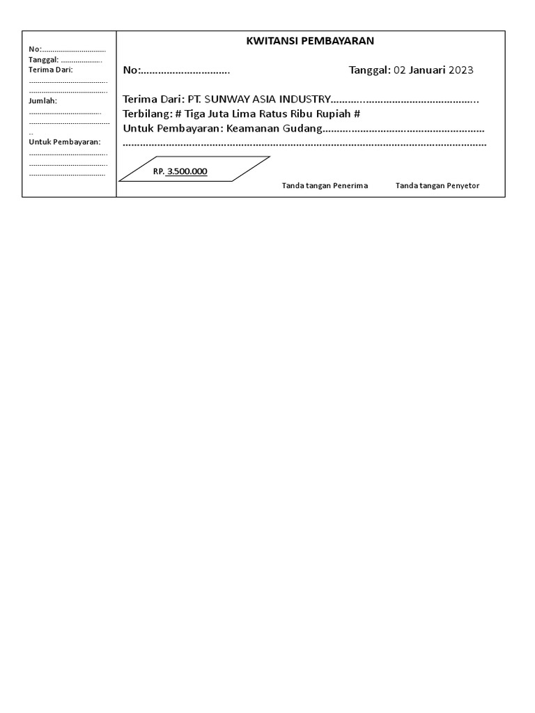 Contoh Kwitansi Pembayaran Kosong | PDF