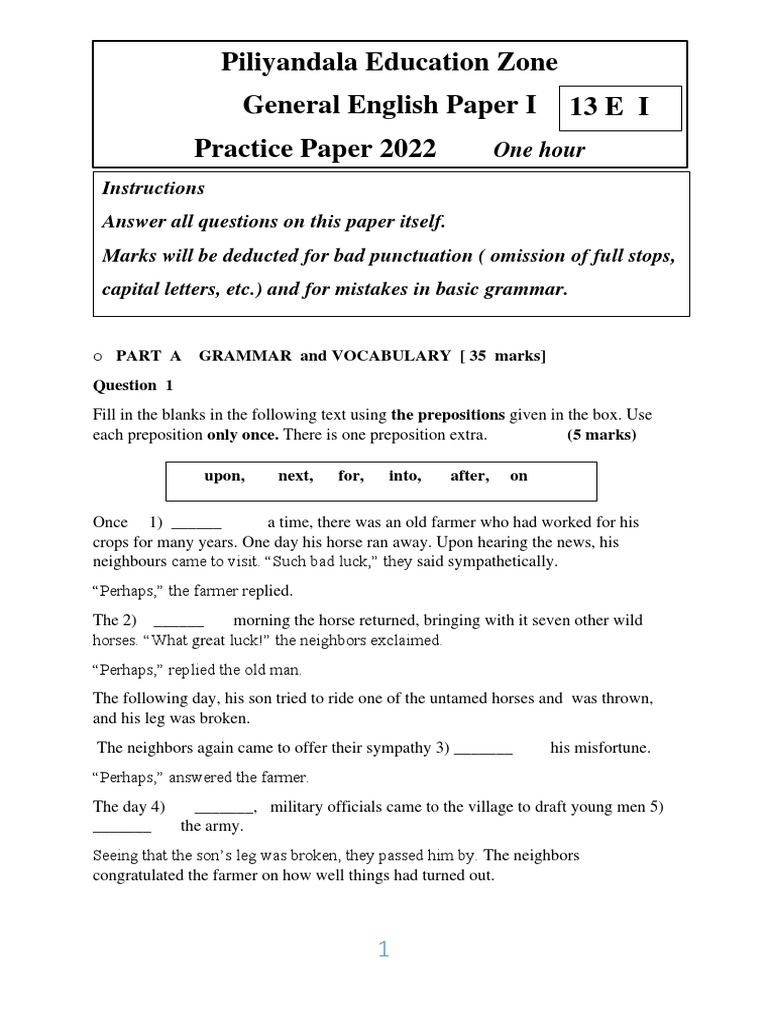 Grade 12 General English Test Paper 2022 | PDF | Famine