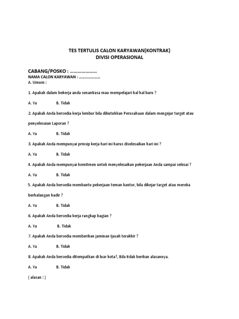 Tes Tertulis Calon Karyawan | PDF