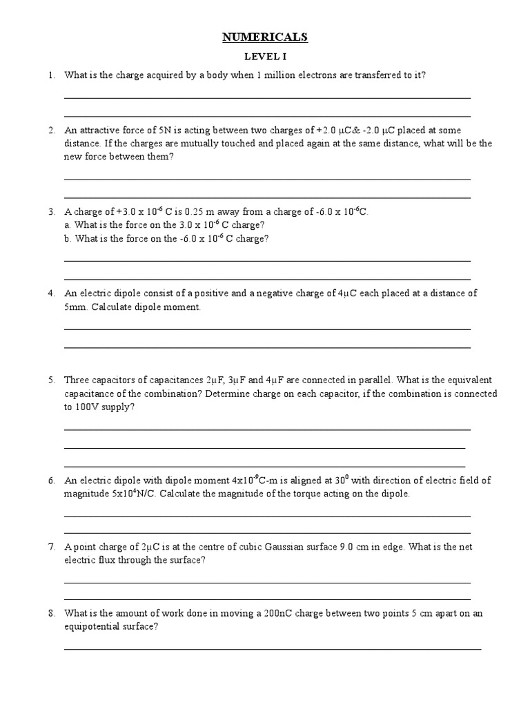 Wks Electric Charges and Field 1 | PDF | Capacitor | Capacitance