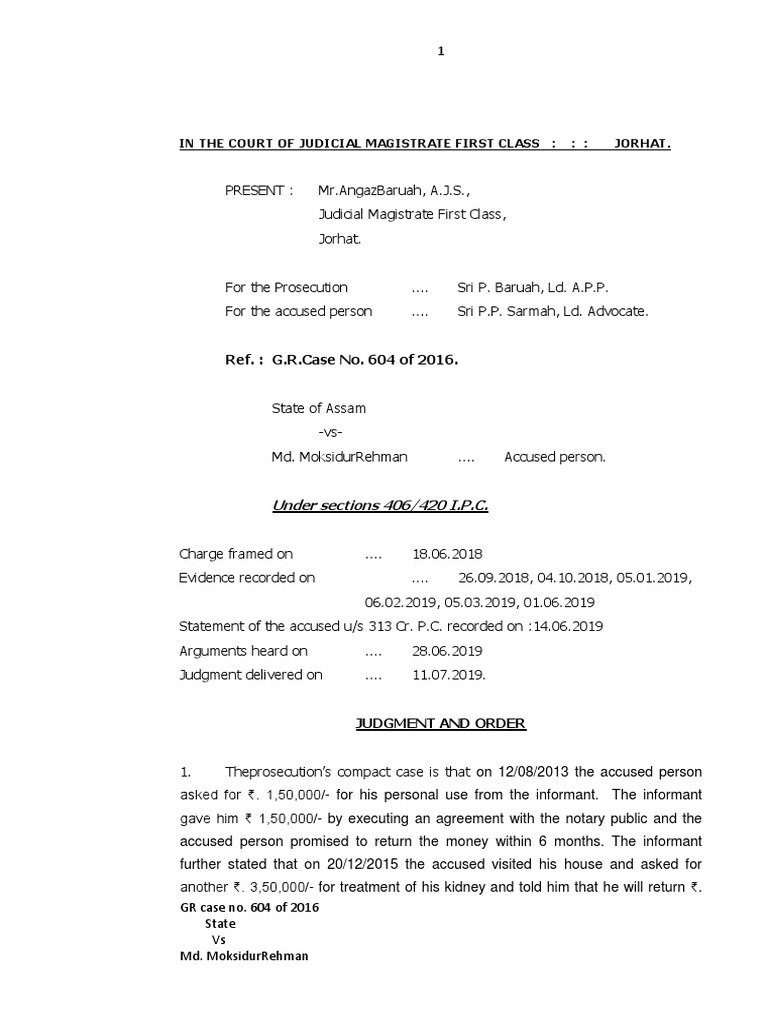 G.R. Case No. 604 of 2016 Us 406,420 IPC | PDF | Mens Rea | English Trust Law