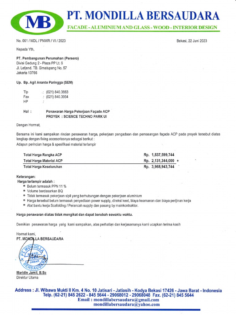 SPH No.061 Pek - Facade Acp Proyek STP Ui | PDF