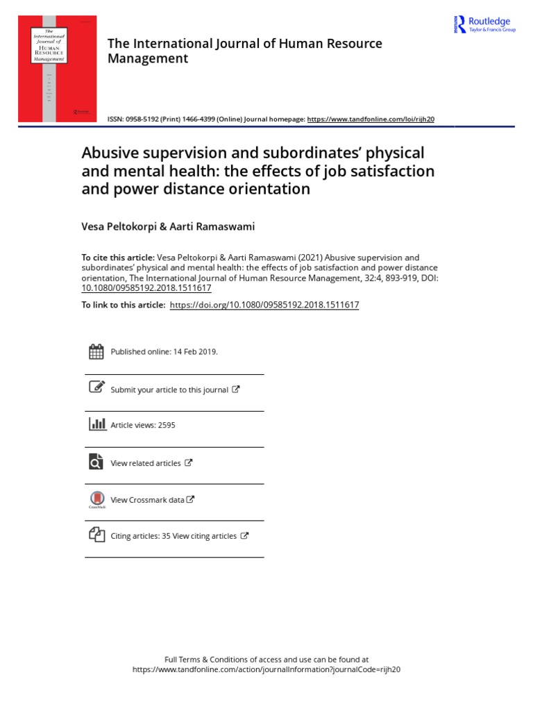 Abusive Supervision and Subordinates Physical and Mental Health The ...